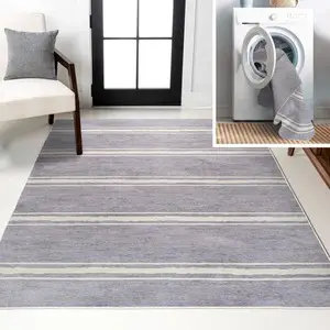 JONATHAN Y Bande Distressed Ticking Stripe Machine-washable Area Rug - Lavender/ivory