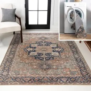 JONATHAN Y Maris Ornate Medallion Machine-washable Area Rug - Beige/blue