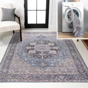 JONATHAN Y Maris Ornate Medallion Machine-washable Area Rug - Blue/cream
