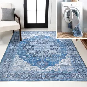 JONATHAN Y Maris Ornate Medallion Machine-washable Area Rug - Blue/navy