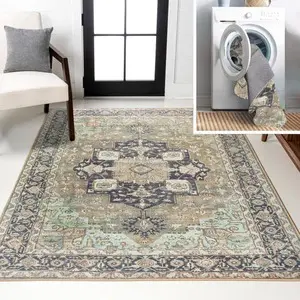 JONATHAN Y Maris Ornate Medallion Machine-washable Area Rug - Green/tan/blue