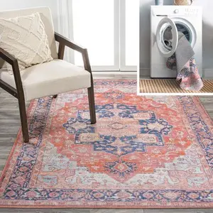 JONATHAN Y Maris Ornate Medallion Machine-washable Area Rug - Terracotta/navy