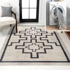 JONATHAN Y Ashkii Minimalist Medallion Machine-washable Area Rug - Ivory/dark Gray