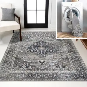 JONATHAN Y Alacati Ogee Medallion Machine-washable Area Rug - Dark Gray/light Gray