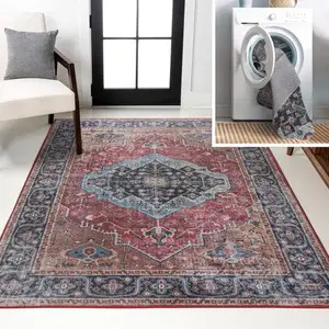 JONATHAN Y Alacati Ogee Medallion Machine-washable Area Rug - Red/blue/brown