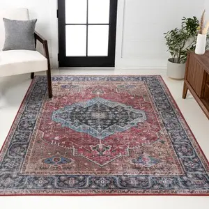 JONATHAN Y Alacati Ogee Medallion Machine-washable Area Rug - Red/blue/brown