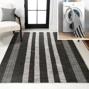 JONATHAN Y Vichy Geometric Striped Machine-washable Area Rug - Black/ivory
