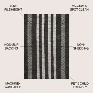 JONATHAN Y Vichy Geometric Striped Machine-washable Area Rug - Black/ivory