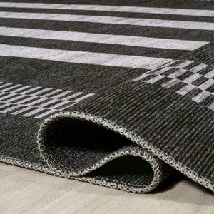 JONATHAN Y Vichy Geometric Striped Machine-washable Area Rug - Black/ivory