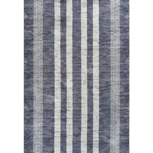 JONATHAN Y Vichy Geometric Striped Machine-washable Area Rug - Slate Gray/ivory