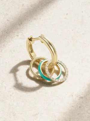 Yvonne Léon 9-karat Enamel And Diamond Single Hoop Earring - Gold