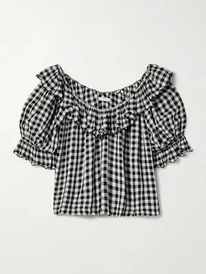 DÔEN Samara Ruffled Gingham Voile Blouse