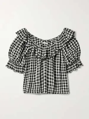 DÔEN Samara Ruffled Gingham Voile Blouse