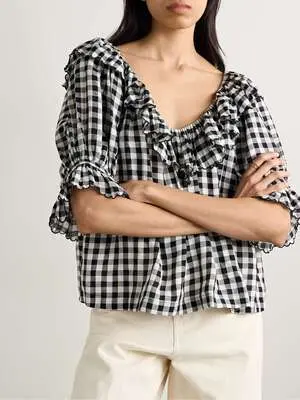 DÔEN Samara Ruffled Gingham Voile Blouse