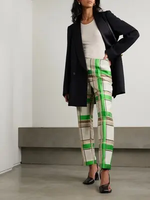 Dries Van Noten Checked Satin-jacquard Tapered Trousers