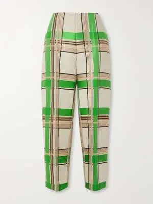 Dries Van Noten Checked Satin-jacquard Tapered Trousers
