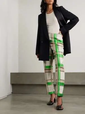 Dries Van Noten Checked Satin-jacquard Tapered Trousers