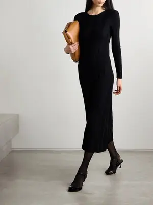 Veronica De Piante Anais Ribbed Wool Midi Dress - Black