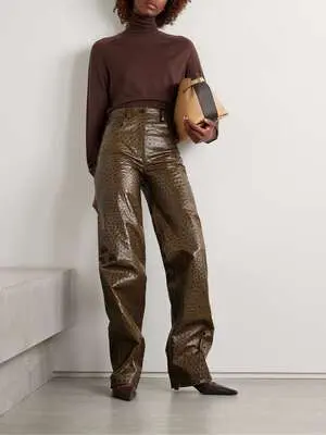 16Arlington Vante Ostrich-effect Leather Pants