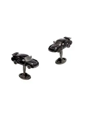 JAN LESLIE Sterling Silver Ruthenium & Enamel Sports Car Cufflinks - Black