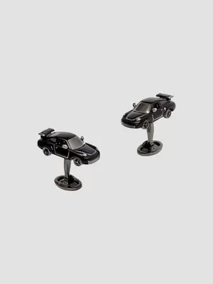 JAN LESLIE Sterling Silver Ruthenium & Enamel Sports Car Cufflinks - Black