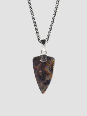 JAN LESLIE Pietersite & Sterling Silver Arrow Pendant Necklace - Brown