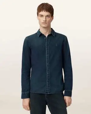 ALLSAINTS Gleason Ramskull Denim Shirt - Blue