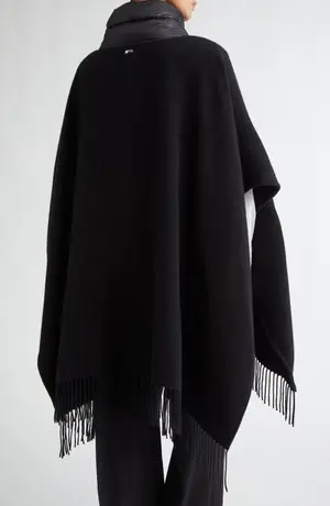 Herno Fringe Trim Poncho - Black