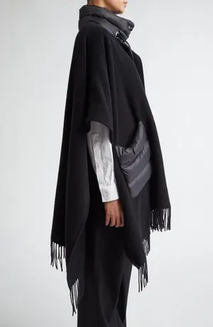 Herno Fringe Trim Poncho - Black