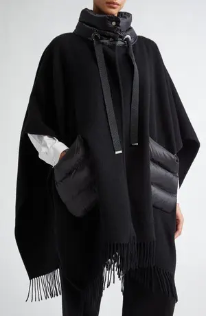 Herno Fringe Trim Poncho - Black