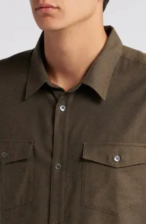 FRAME Cotton & Merino Wool Button-up Shirt - Soft Mocha