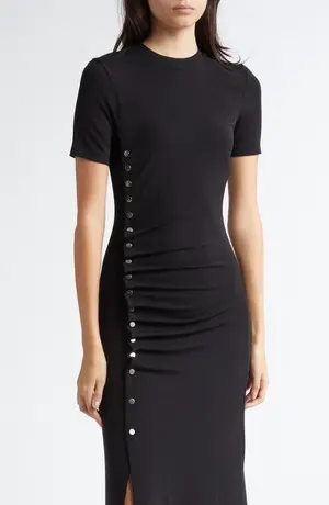 Rabanne Drapé Pression Short Sleeve Maxi Dress