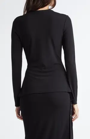 Rabanne Drapé Pression Long Sleeve Top - Black
