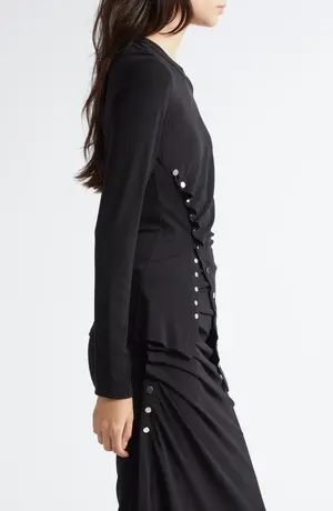 Rabanne Drapé Pression Long Sleeve Top - Black