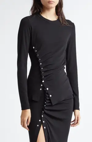 Rabanne Drapé Pression Long Sleeve Top - Black