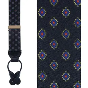 Trafalgar Diamond Print Button End Suspenders - Black
