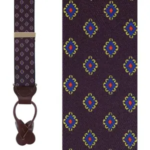 Trafalgar Diamond Print Button End Suspenders - Burgundy