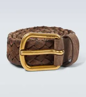 Ba&sh Brosco Woven Suede Belt. Suede Brown Braided Edge Belt with Gold Buckle Woven Belt Brosco Brown // ba&sh US main image 3