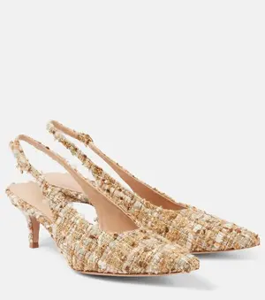 GIANVITO ROSSI Pointy 55 Bouclé Slingback Pumps - Gold