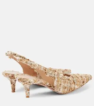 GIANVITO ROSSI Pointy 55 Bouclé Slingback Pumps - Gold