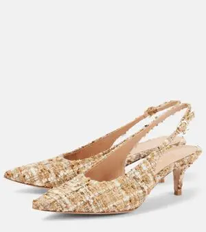GIANVITO ROSSI Pointy 55 Bouclé Slingback Pumps - Gold