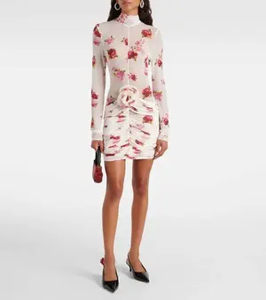 Magda Butrym Floral Appliqué Sheer Jersey Mini Dress