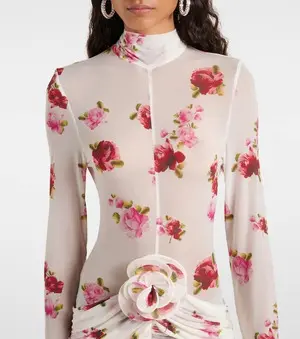 Magda Butrym Floral Appliqué Sheer Jersey Mini Dress