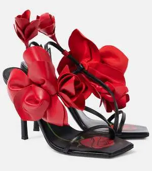 Magda Butrym Floral-appliqué Leather Slingback Sandals - Red