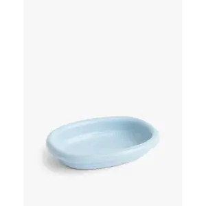 HAY Barro Small Striped Terracotta Oval Dish - Light Blue