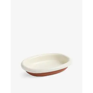 HAY Barro Small Striped Terracotta Oval Dish - Off-white