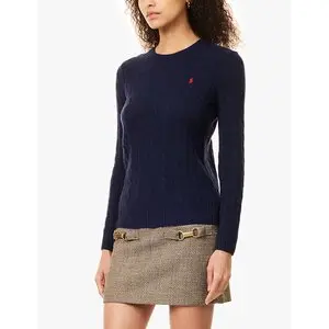 Polo Ralph Lauren Logo-embroidered Cable-knit Wool And Cashmere Jumper - Hunter Navy