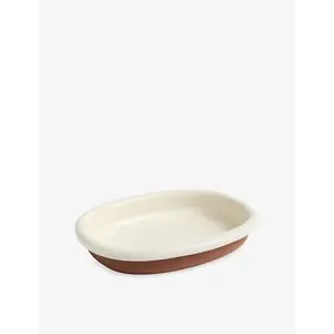 HAY Barro Large Striped Terracotta Oval Dish - Off-white