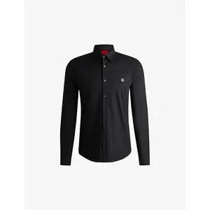Hugo Logo-embroidered Slim-fit Stretch-cotton Shirt - Black