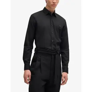 Hugo Logo-embroidered Slim-fit Stretch-cotton Shirt - Black